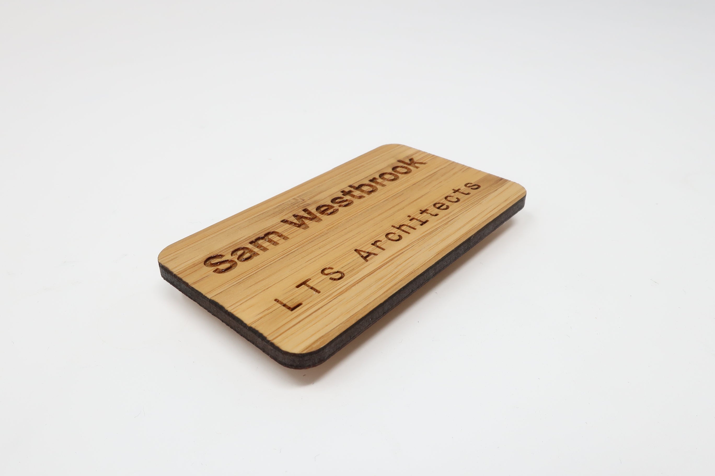 Engraved Bamboo Veneer Name Badges for LTS Architects | Viro Display