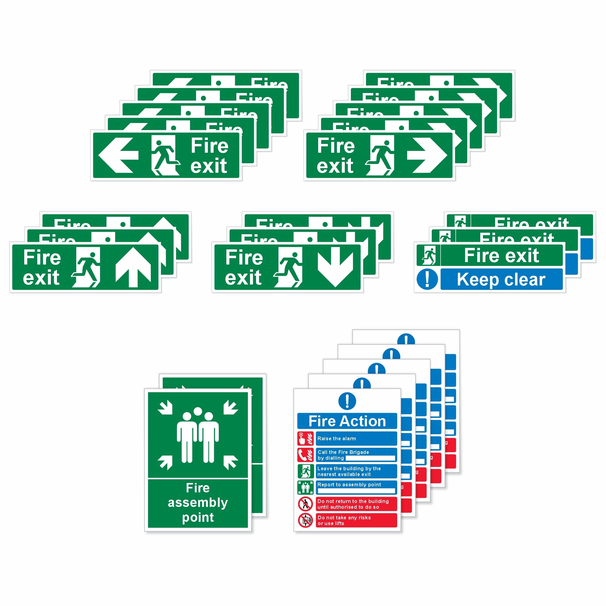 Fire Exit, Fire Action, Fire Assembly Point Self-Adhesive Vinyl Signs ...