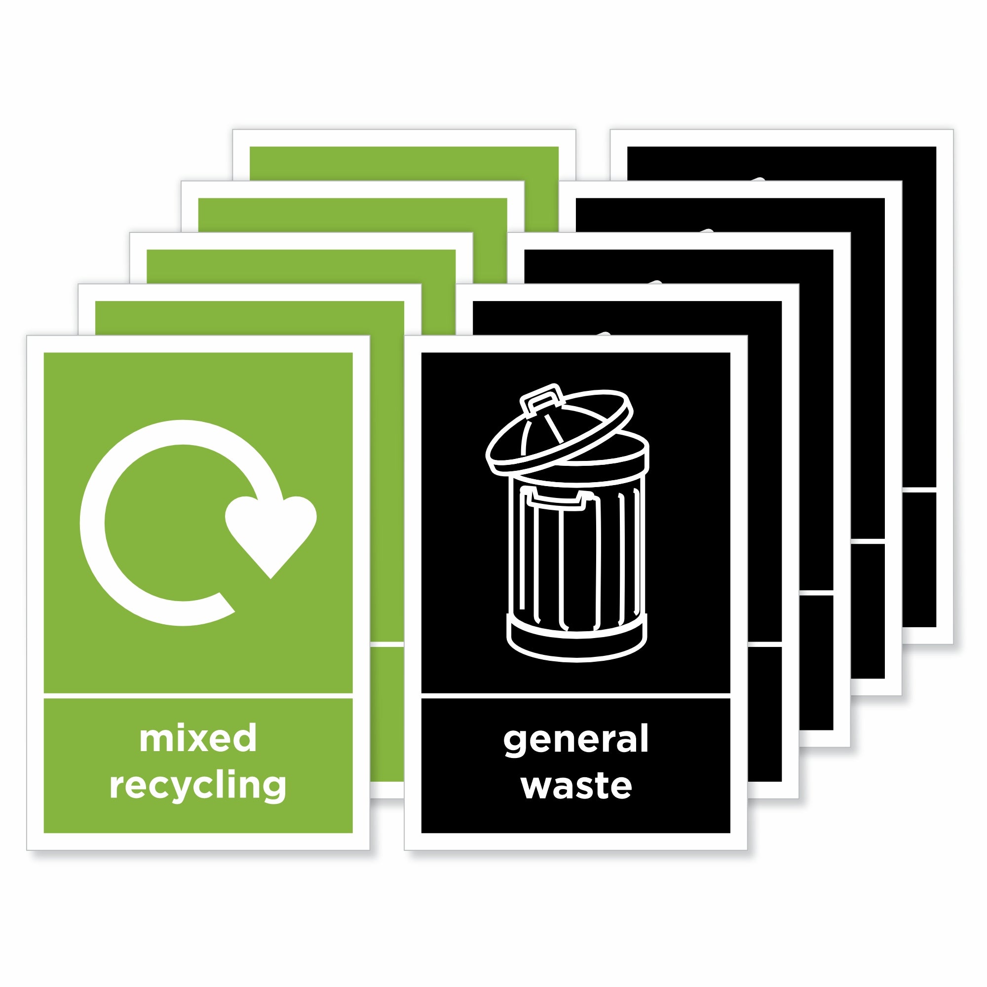 Mixed Recycling and General Waste Self-Adhesive Vinyl Signs Stickers ...