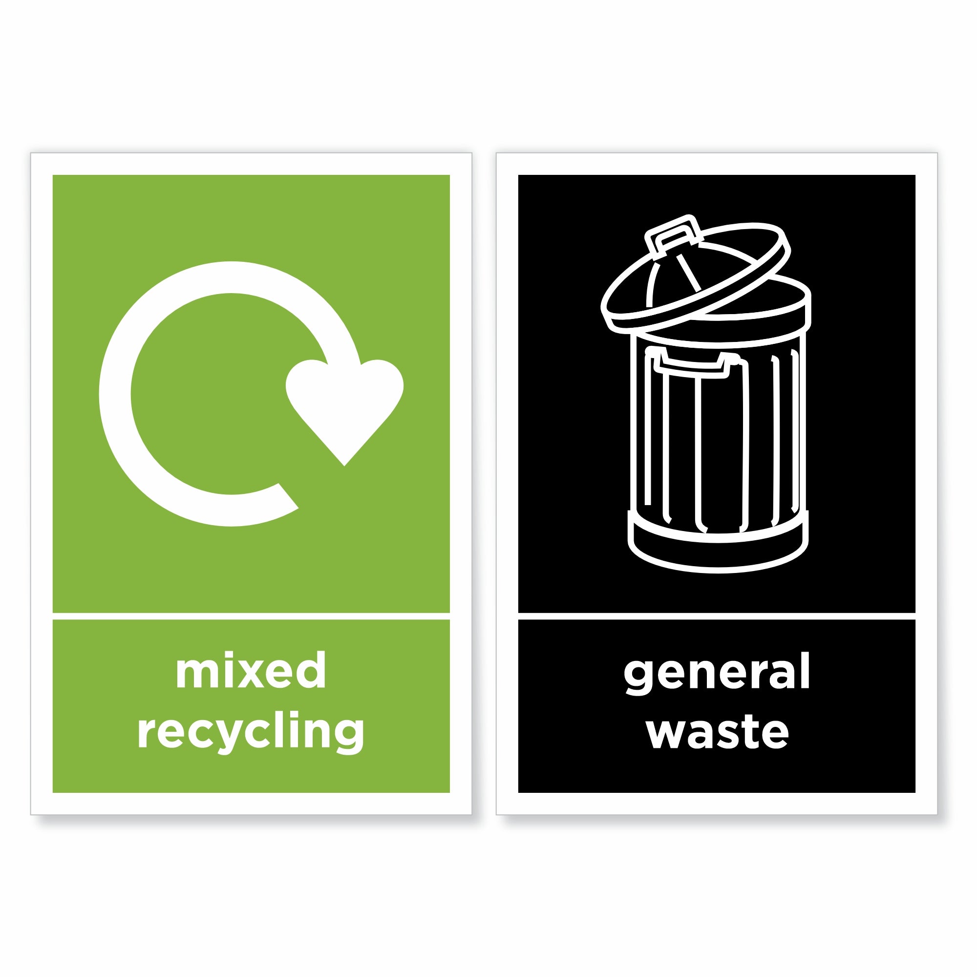 Mixed Recycling and General Waste Self-Adhesive Vinyl Signs Stickers ...