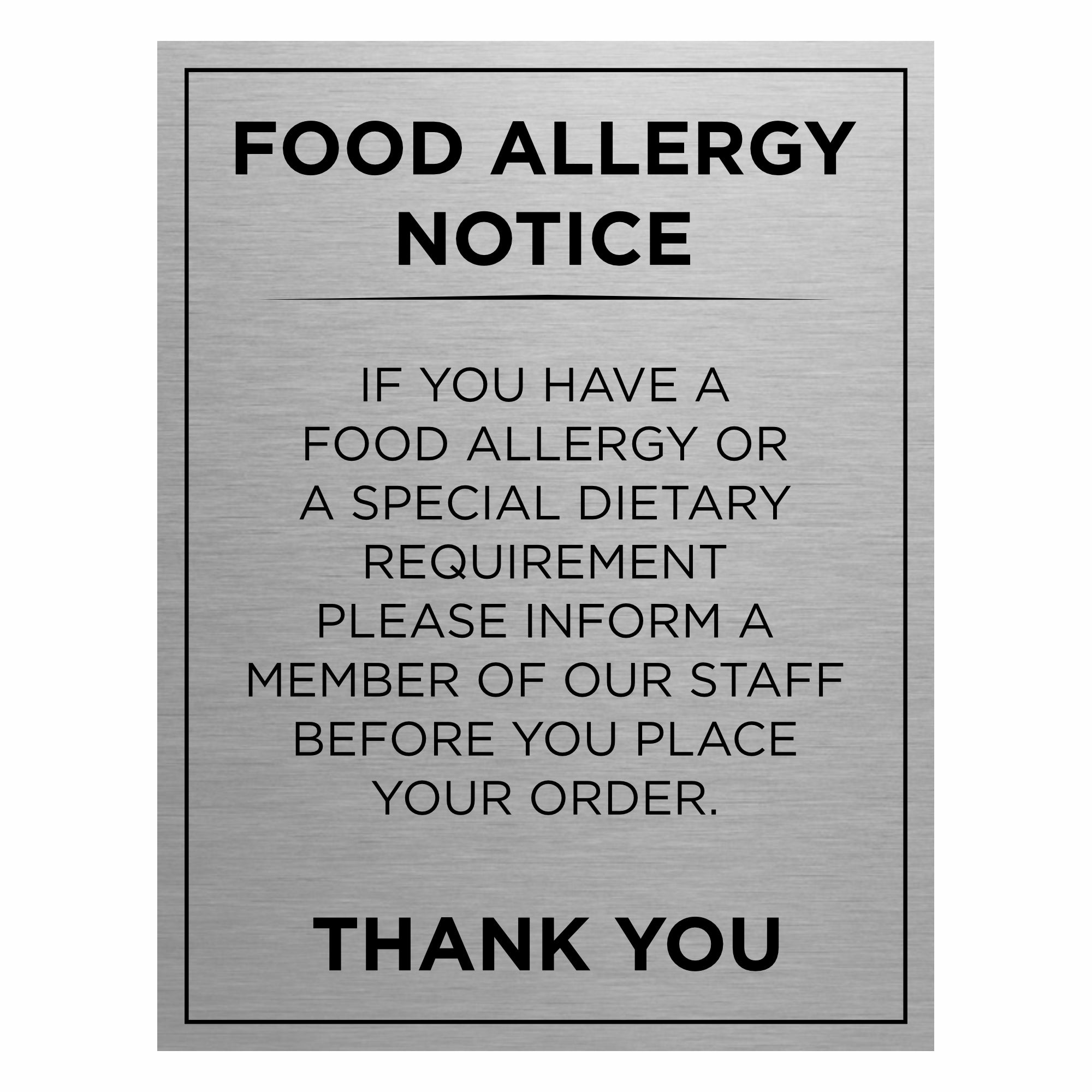 Food Allergy Notice Slimline Aluminium Sign | Viro Display UK