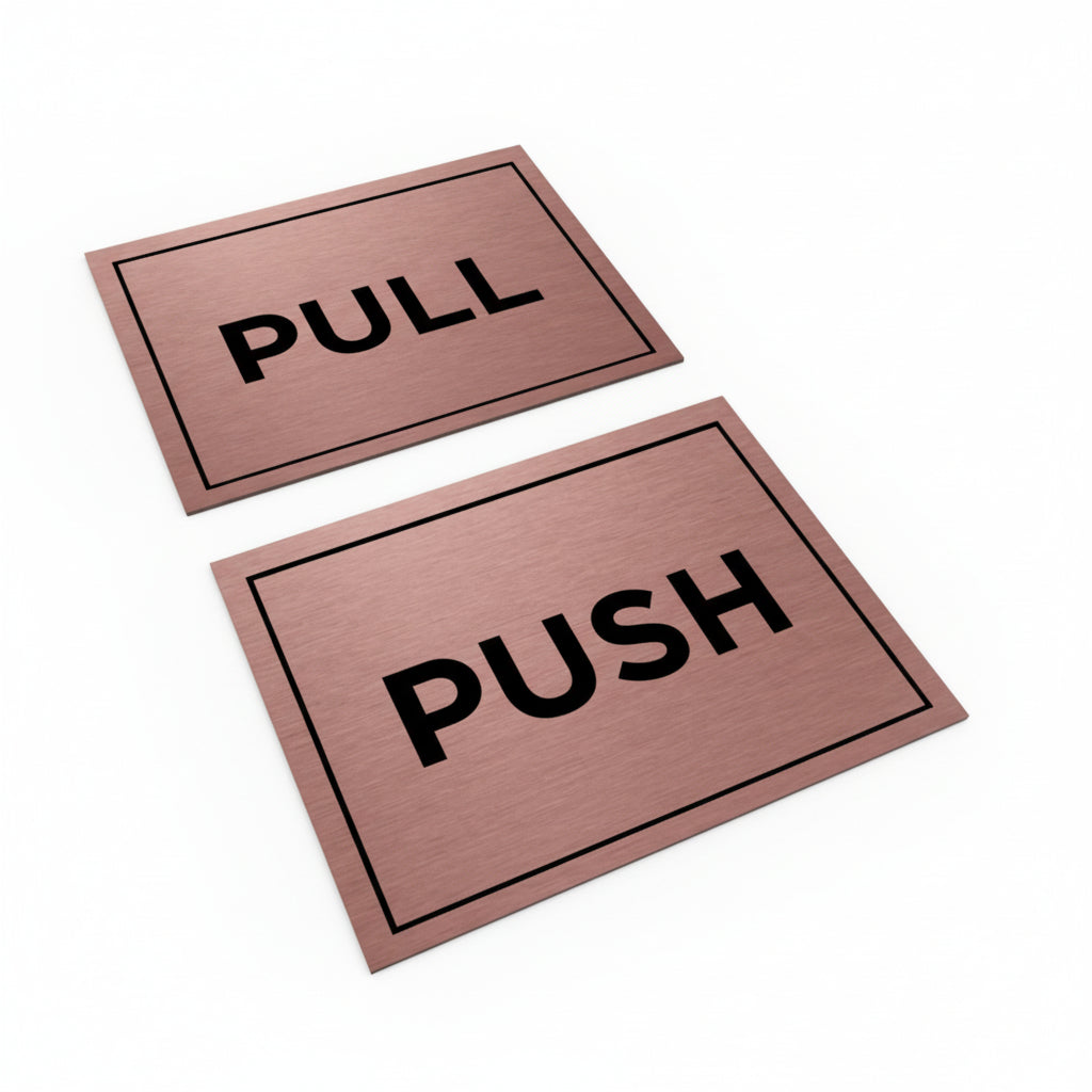 Slimline Aluminium Brushed Copper Push & Pull Signs - 100 x 75mm | Viro ...